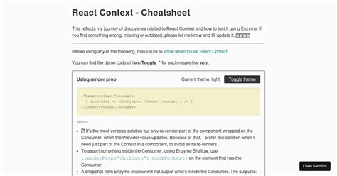 React Context Cheatsheet Codesandbox