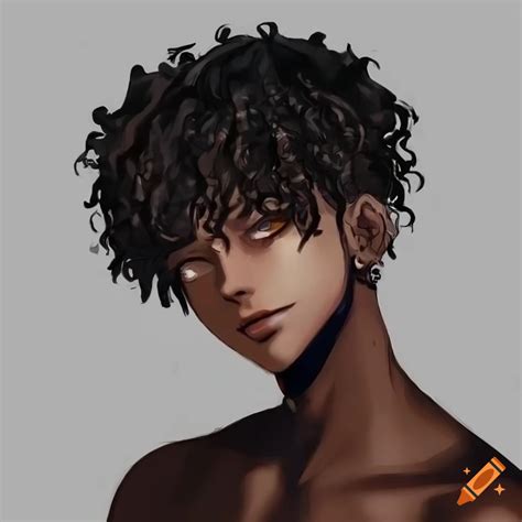 Anime Inspired Male Character With Dark Brown Skin And Curly Hair On Craiyon
