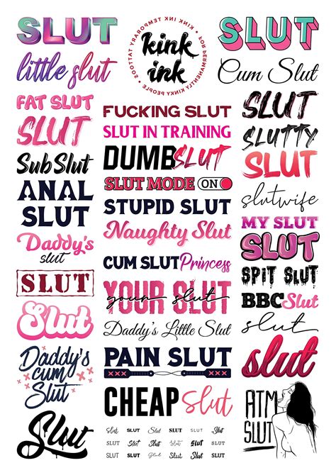 Kink Ink 34 X Slut Temporary Tattoo A4 Sheet Bold And Edgy Designs