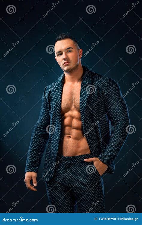 Portrait Of Handsome Stylish Man Bodybuilder With Naked Torso In