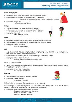 Describing People S Appearance ESL Activities Worksheets Lessons Games