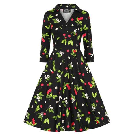 Hearts Roses Natasha Cherry Swing Dress Black FiftiesStore