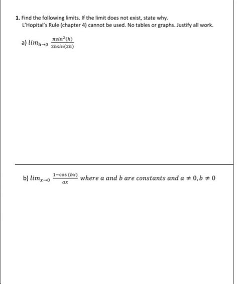 solved 1 find the following limits if the limit does not