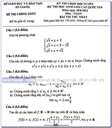 Đề chọn đội tuyển thi HSG Quốc Gia môn Toán sở GD ĐT An Giang năm 2022 2023
