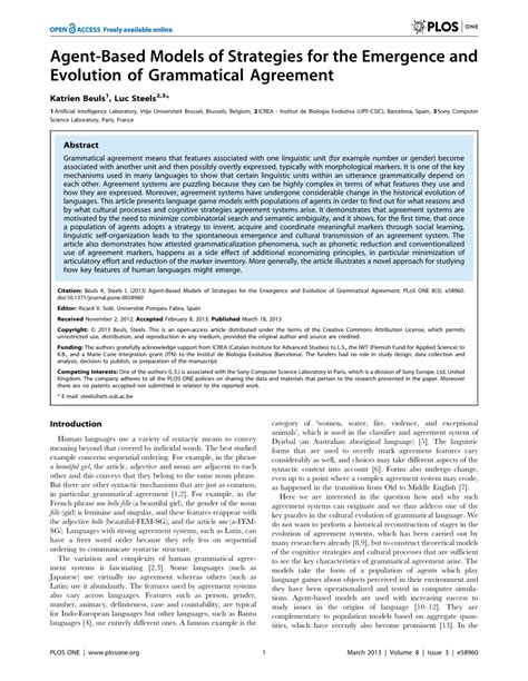 pdf agent based models of strategies for the emergence and evolution of grammatical agreement
