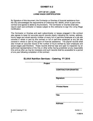 Fillable Online Stlouis Mo Exhibit K2 Living Wage2 Signature Sheetdoc