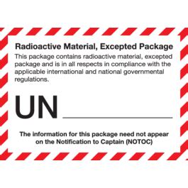 Radioactive Material Excepted Package Behandelingsetiket Bestel Online