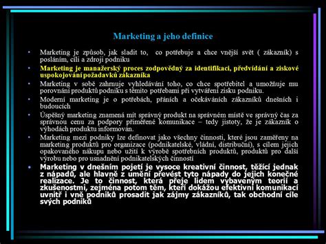 Úloha marketingu v řízení organizace ppt stáhnout