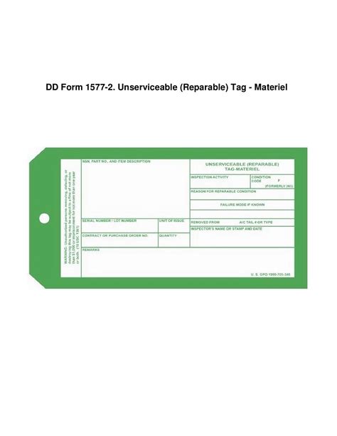 Dd Form Unserviceable Reparable Tag Materiel Forms Docs