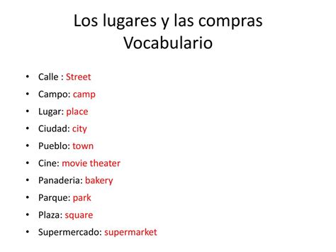 Los Lugares Y Las Compras Vocabulario Ppt Descargar