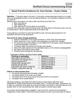 Fillable Online Good Practice Guidance For Care Homes Expiry Dates Fax