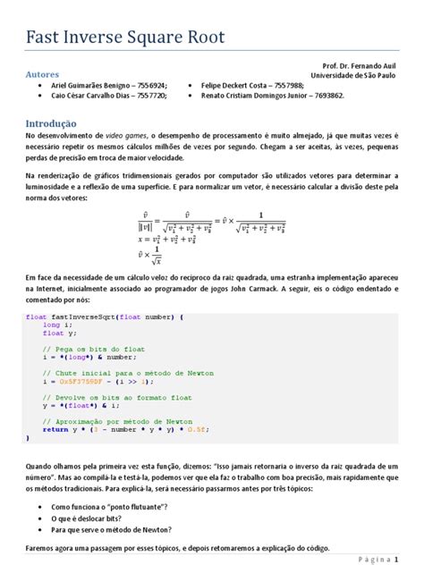 fast inverse square root pdf aritmética matemática elementar