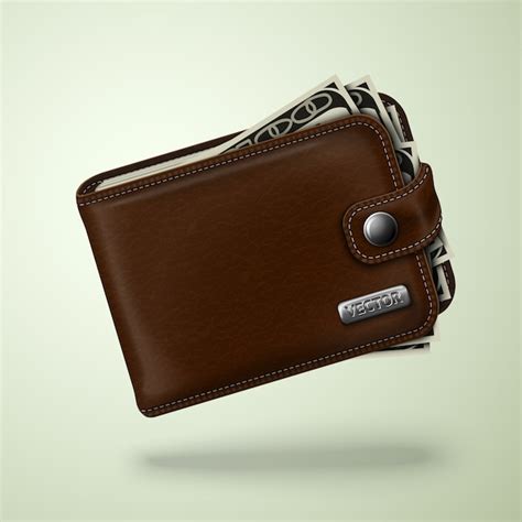 Klassische Braune Leder Brieftasche Mit Banknoten Premium Vektor