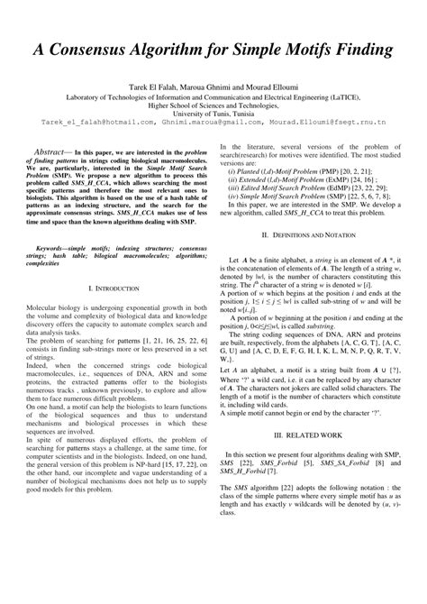 pdf a consensus algorithm for simple motifs finding