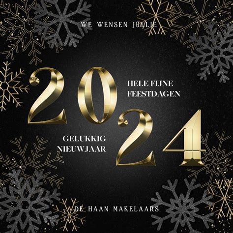 Zakelijke Kerstkaart Gouden 2024 Sneeuwvlokken Kaartje2go