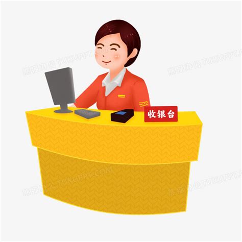 手绘卡通女性收银员元素PNG图片素材下载 手绘PNG 熊猫办公