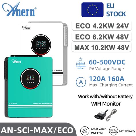 Anern 4200W 6200W 10200W Hybrid Solar Inverter 24V 48V Pure Sine Wave