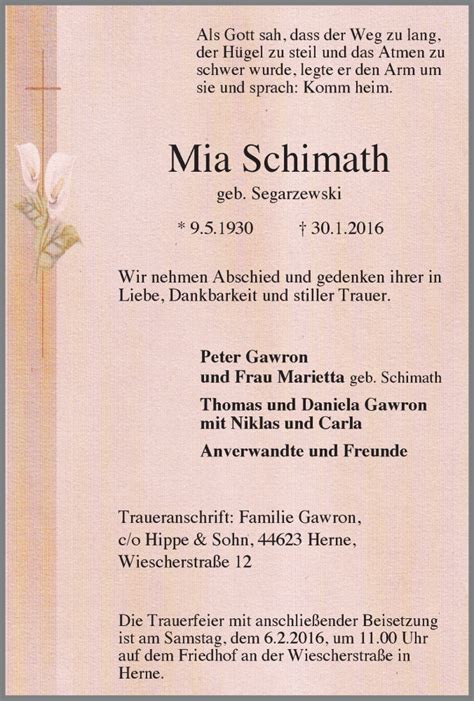 Traueranzeigen Von Mia Schimath Trauer In NRW De