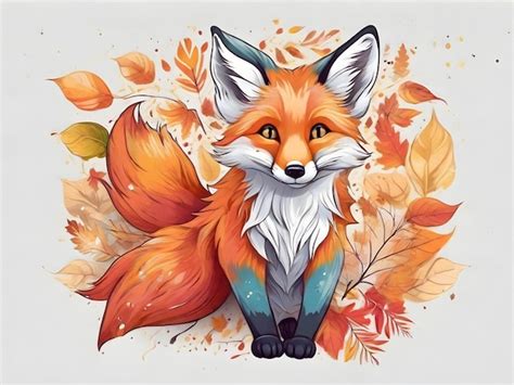 Premium AI Image Illustration Of A Cute Fox In The Middle Of Autumn