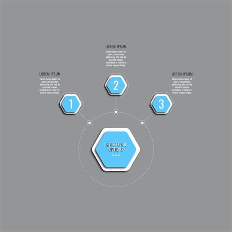 Horizontale Infographic Sjabloon Met Drie Lichtblauwe Zeshoekige
