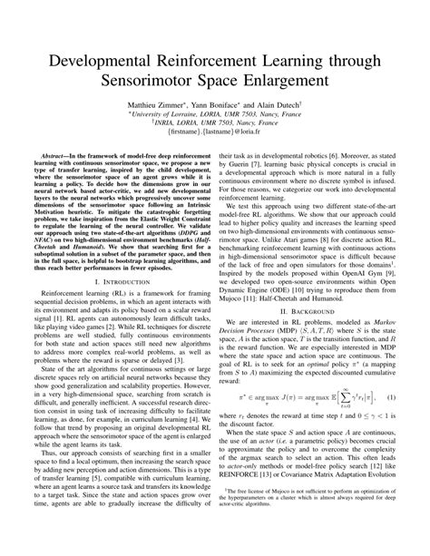 pdf developmental reinforcement learning through sensorimotor space enlargement