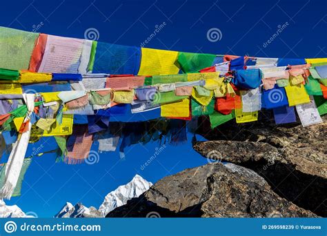 Prayer Flags On Gokyo Ri Mountain Summit In Nepal Stock Image Image