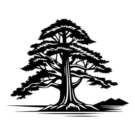 Una llamativa ilustración en blanco y negro de un gran árbol majestuoso