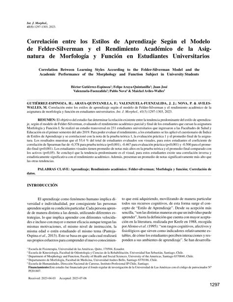 PDF Correlación entre los Estilos de Aprendizaje Según el Modelo de