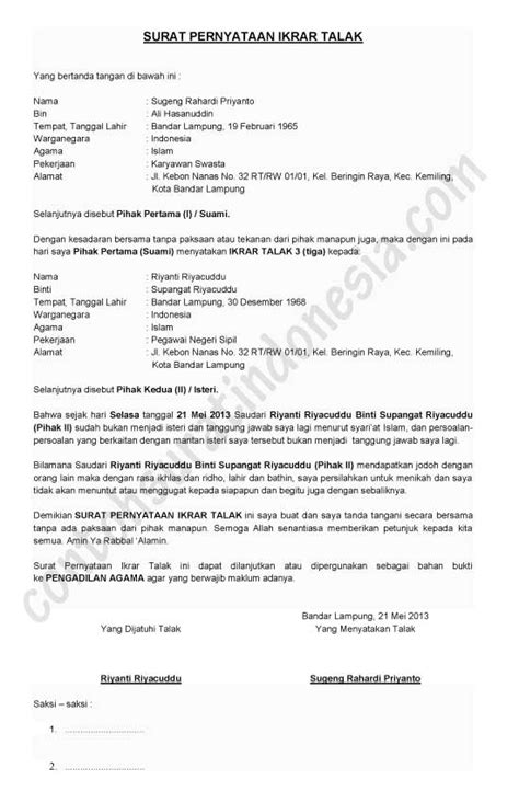 Surat Pernyataan Ikrar Talak Doc 16 Contoh Surat Kuasa Pengucapan