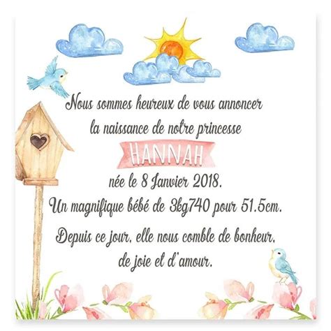 Faire part Naissance Couronne Aquarelle pour Fille Champêtre