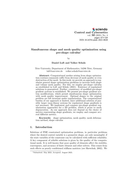 pdf simultaneous shape and mesh quality optimization using pre shape calculus