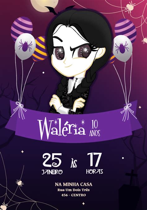 Fazer convite online convite digital aniversário Wandinha Família Addams