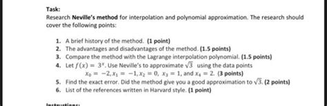 solved task research neville s method for interpolation and
