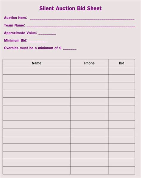 Bid Sheet Templates For Silent Auction In Word Excel PDF Format