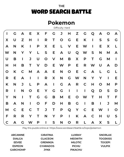 Pokemon Word Search Puzzles Printable Printable Word Searches