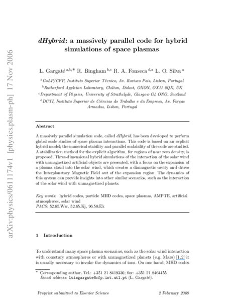 pdf dhybrid a massively parallel code for hybrid simulations of space plasmas luís gargaté