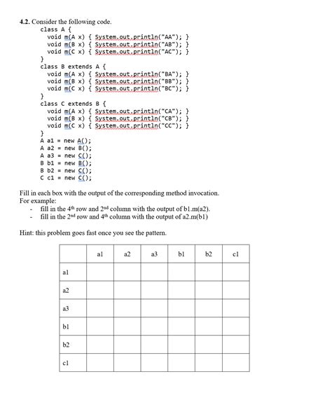 solved 4 2 ﻿consider the following code class a {void