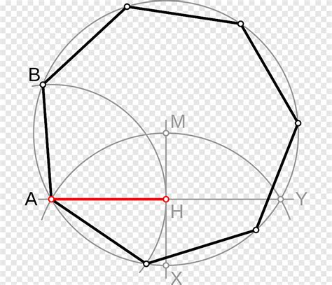 Círculo heptágono ángulo compás y regla de construcción geometría