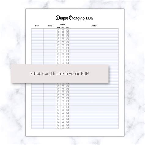 Diaper Changing Printable PDF Newborn Diaper Changing Tracking Simple