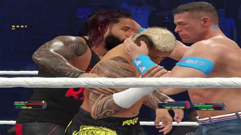 John Cena Vs Solo Sikoa Jimmy Uso 2 On 1 Handicap Match 2k23 WWE