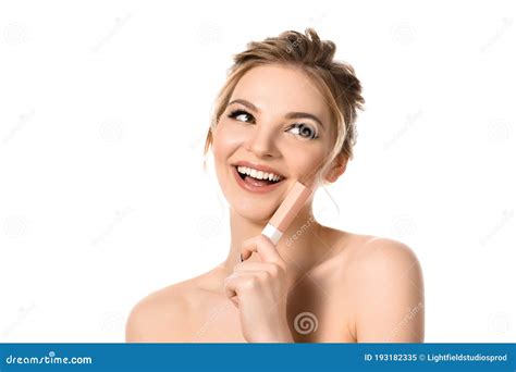 Smiling Naked Beautiful Blonde Woman With Stock Image Image Of Makeup