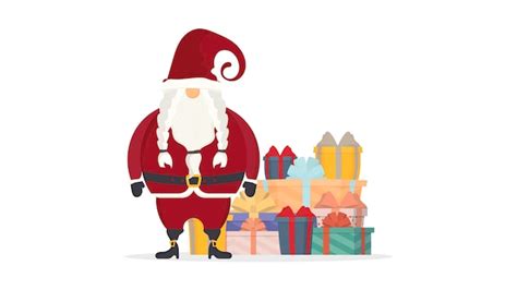 Papai Noel Em Fundo Branco Grande Pilha De Caixas De Presente