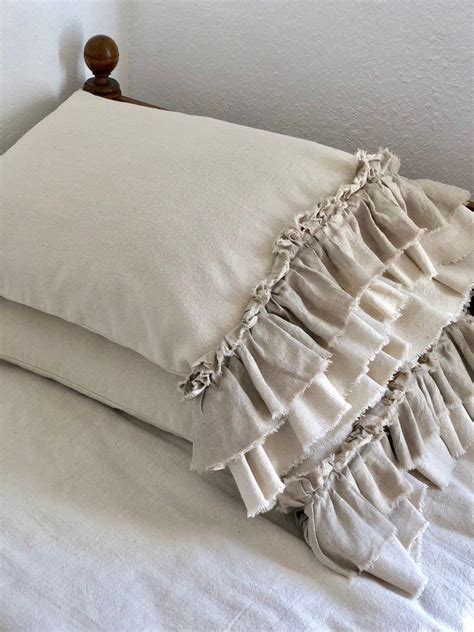A Pair Of Custom Cotton Canvas Shams Pillow Covers Long Raw Frayed Edge