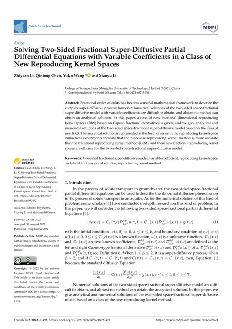 pdf solving two sided fractional super diffusive partial differential equations with variable