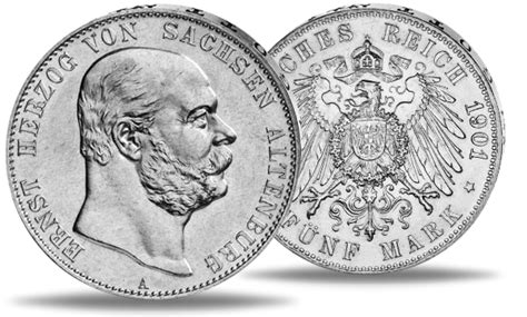 Herzogtum Sachsen Altenburg 5 Mark 1901 Herzog Ernst I Jäger 143