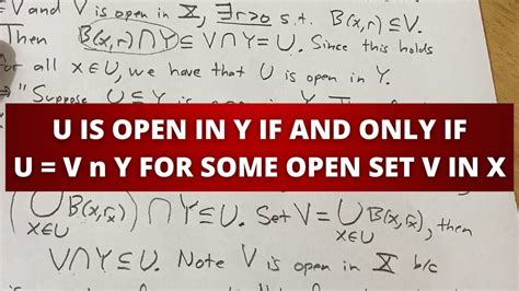 metric spaces a subset u of y is open in y if and only if u v n y for some open subset v of x