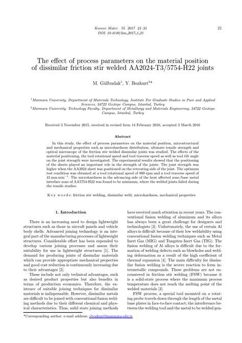 pdf the effect of process parameters on the material position of dissimilar friction stir