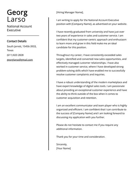 National Account Executive Cover Letter Job Description Sample Guide