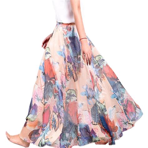 Lace Girl Boho Long Skirt Women 2017 New Summer Boho Skirts Chiffon
