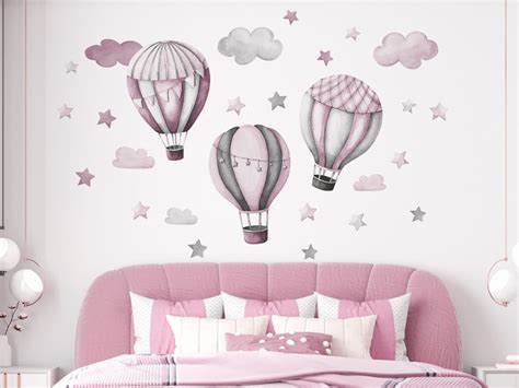 Duże naklejki ścienne różowe balony chmurki i gwiazdki ERLI pl